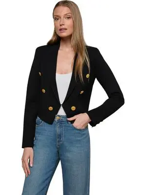 L'Agence Elio Cropped Knit Blazer - Black/gold