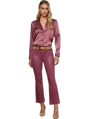 L'Agence Kendra Coated Cropped Flare Jean - Deep Mauve Coated