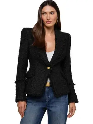 L'Agence Kaisley Frayed Trim Blazer - Black