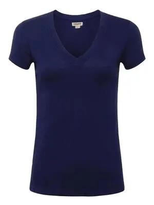 L'Agence Becca Cotton V-neck T-shirt - Navy