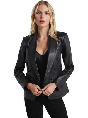 L'Agence Kenzie Leather Blazer - Black