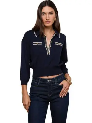L'Agence Malaki Cropped Sweater - Midnight/ivory/gold