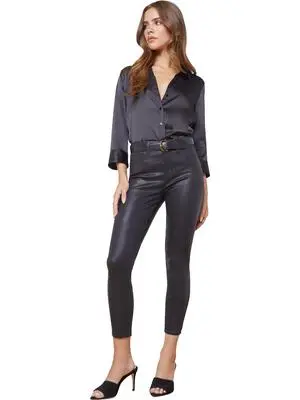 L'Agence Margot Coated Cropped Skinny Jean - Black Coated