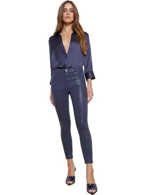 L'Agence Margot Coated Cropped Skinny Jean - Navy Coated