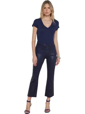 L'Agence Kendra Coated Cropped Flare Jean - Midnight Coated