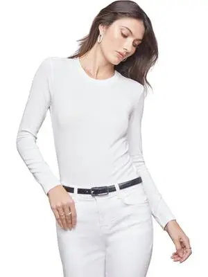 L'Agence Tess Long Sleeve T-shirt - White Micro Modal