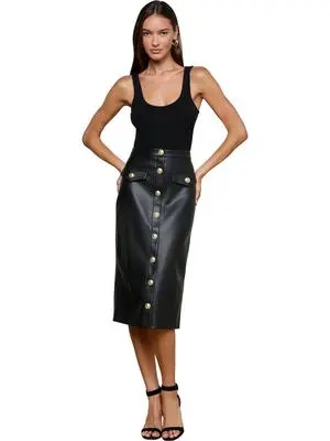 L'Agence Milann Vegan Leather Midi Skirt - Black