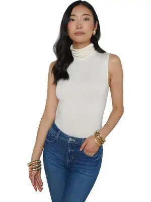 L'Agence Ceci Sleeveless Turtleneck Top - Vintage White
