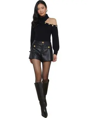 L'Agence Dionne Vegan Leather Short - Black/gold Lion
