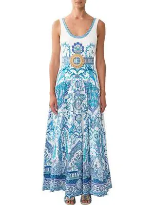 Camilla Printed Jersey Tank Dress With Gathered Maxi Skirt - Isnik Lullaby
