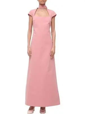 Staud Ingrid Scarf Cap-sleeve A-line Gown - Rosewater