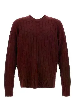 Plan C Ribbed Checked Sweater - Red