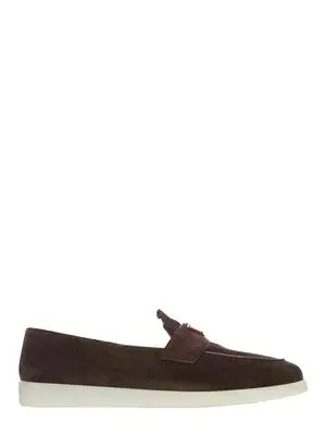 Prada Suede Loafers With Logo Detail - Brown
