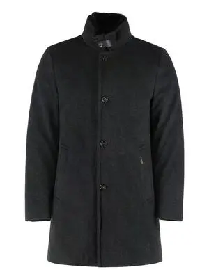 MOORER Button Overcoat With High Neck - Black