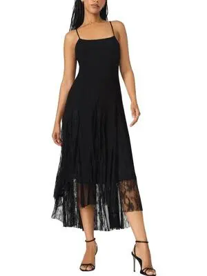 Steve Madden Vita Lace Detail Godet Pleat Dress - Black