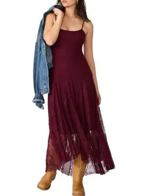 Steve Madden Vita Lace Detail Godet Pleat Dress - Deep Fig