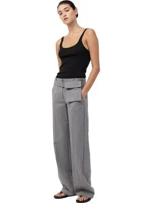 ST AGNI Carter Pocket Belt Trousers - Grey Pinstripe