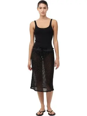 ST AGNI Glass Beaded Mesh Knee Length Skirt - Jet Black