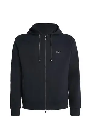 Emporio Armani Cotton-blend Logo Zip-up Hoodie - Blue