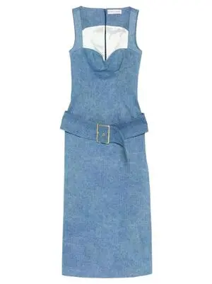 ROWEN ROSE Belted Denim Midi Dress - Blue
