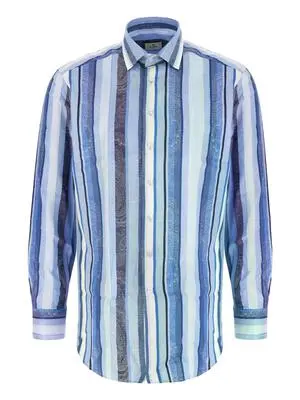 Etro Paisley-motif Striped-pattern Shirt - Blue