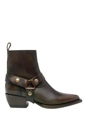 GOLDEN GOOSE 40mm Leather Ankle Boots With Strap - Brown
