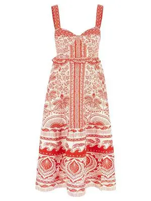 Farm Rio River Ride Printed Midi Dress - Red