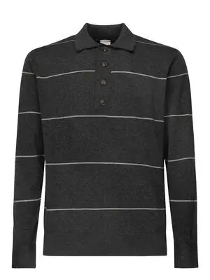 Eleventy Striped Long-sleeve Polo Shirt - Grey