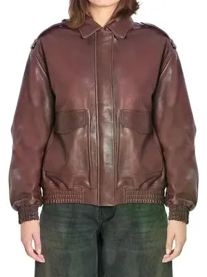ARMA Pointed-collar Leather Jacket - Brown