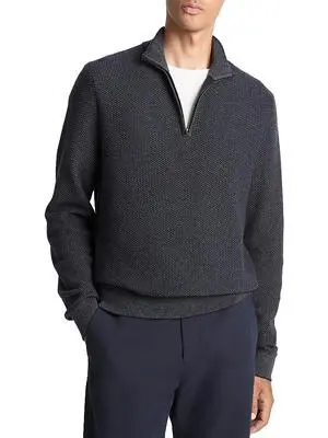 Vince Geo Jacquard Quarter Zip Sweater - Coastal/ Medium Gray
