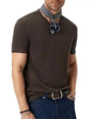 John Varvatos Miles V Neck Slub Tee - Dark Brown
