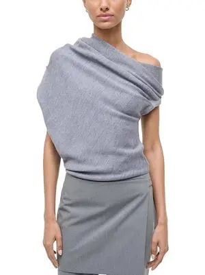 Staud Mabel Asymmetric Merino Wool Sweater - Heather Grey