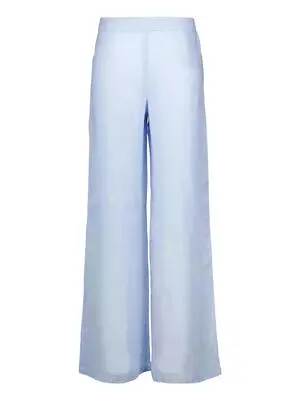 120% Lino High-rise Linen Trousers - Blue