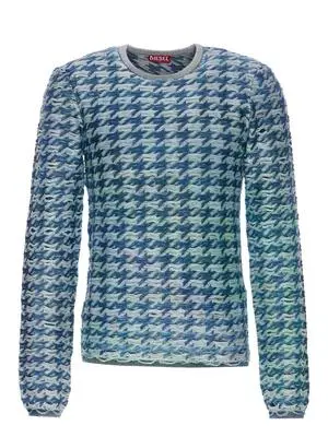 DIESEL Houndstooth Crew-neck Sweater - Blue