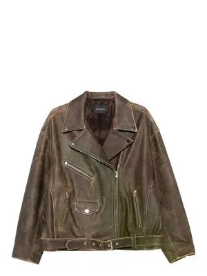 MANOKHI Kaisa Belted Leather Biker Jacket - Brown