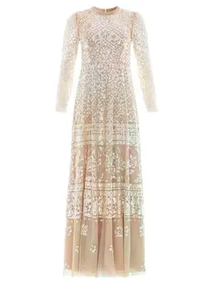 NEEDLE & THREAD Aurora Sequin-embellished Tiered Gown - Neutrals