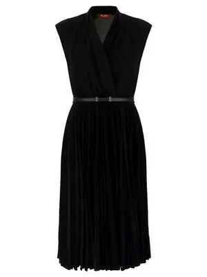 Max Mara Pleated Belted Midi Dress - Black