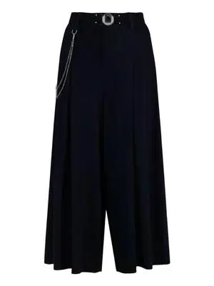 High Pleated Wide Leg Trousers With Chain Detail - Black