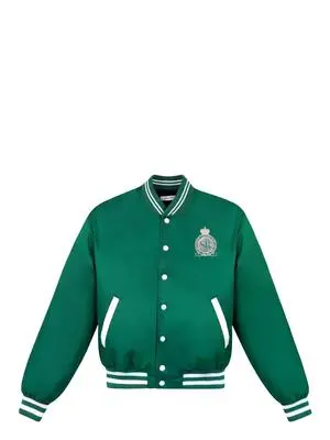 SPORTY & RICH Embroidered Satin Bomber Jacket - Green