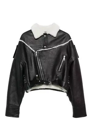 MANOKHI Shearling-trimmed Leather Jacket - Black