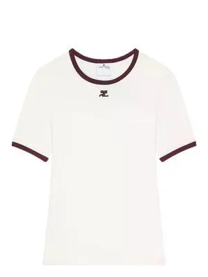 COURREGES Contrast-trim Cotton T-shirt - White