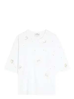 FORTE_FORTE Embellished Cotton T-shirt - White