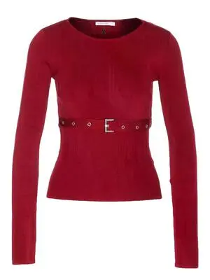 Patrizia Pepe Ribbed Belt-detail Sweater - Red
