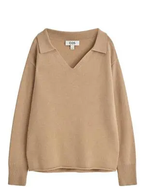 Cos Merino Wool Polo Sweater Beige
