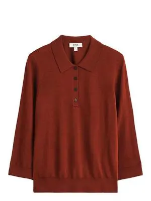 Cos Merino Wool Polo Sweater Red