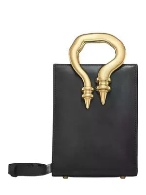 OKHTEIN Mini Patent Leather Tote Bag With Sculpted Handle - Black