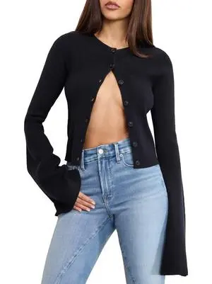 Good American Ribbed Bell Sleeve Cardigan - Black001
