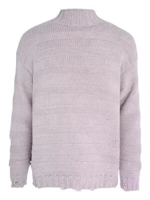 GAELLE PARIS High-Neck Frayed-Hem Sweater White