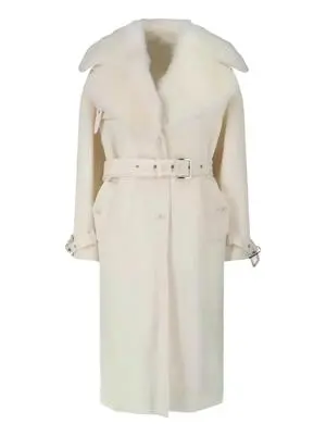 Ermanno Scervino Belted Coat With Fur Collar - White