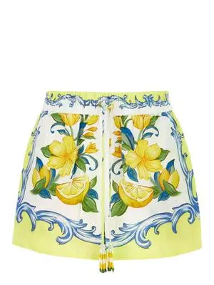 Farm Rio Lemon-print Beaded Shorts - White